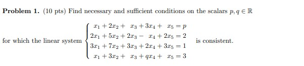 Solved Problem 1. (10 pts) Find necessary and sufficient | Chegg.com