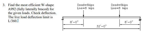 Solved 3. Find the most efficient W-shape A992 (fully | Chegg.com