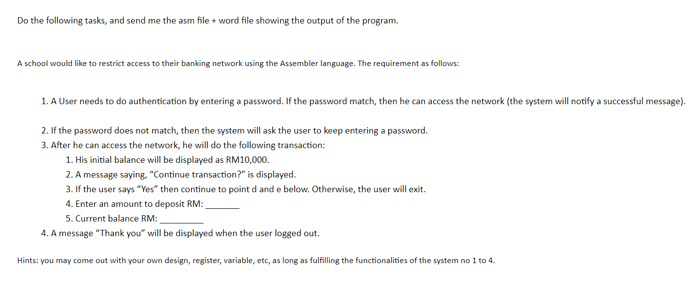 Solved Do the following tasks, and send me the asm file + | Chegg.com