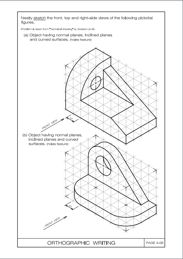 Solved Neatly sketch the front, top and right-side views of | Chegg.com