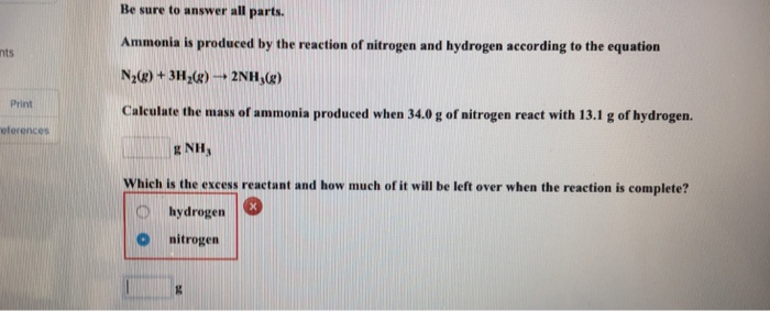 Solved Be sure to answer all parts. Ammonia is produced by | Chegg.com