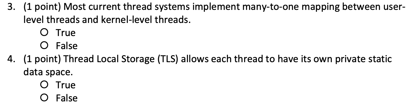 Solved 3. (1 point) Most current thread systems implement | Chegg.com
