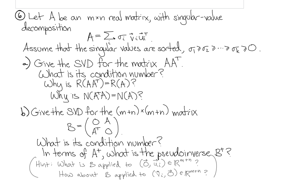 Solved (6) Let A be an m×n real matrix, with singular-value | Chegg.com
