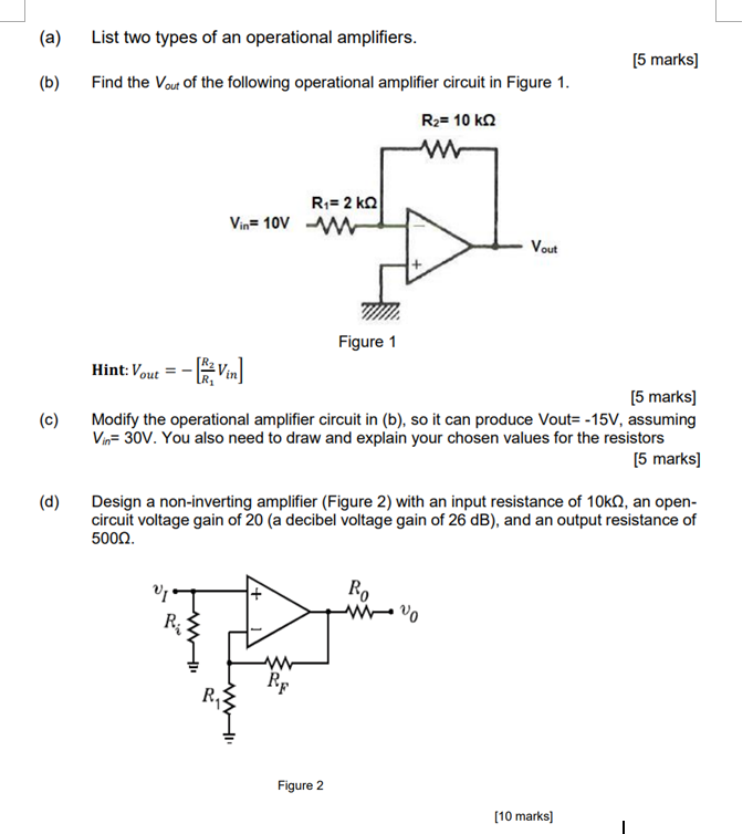 Solved (a) List two types of an operational amplifiers. [5 | Chegg.com