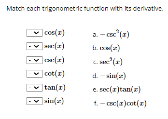 Solved Match each trigonometric function with its | Chegg.com
