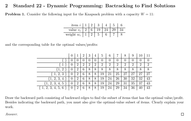 Solved 2 Standard 22 - Dynamic Programming: Bactracking to | Chegg.com