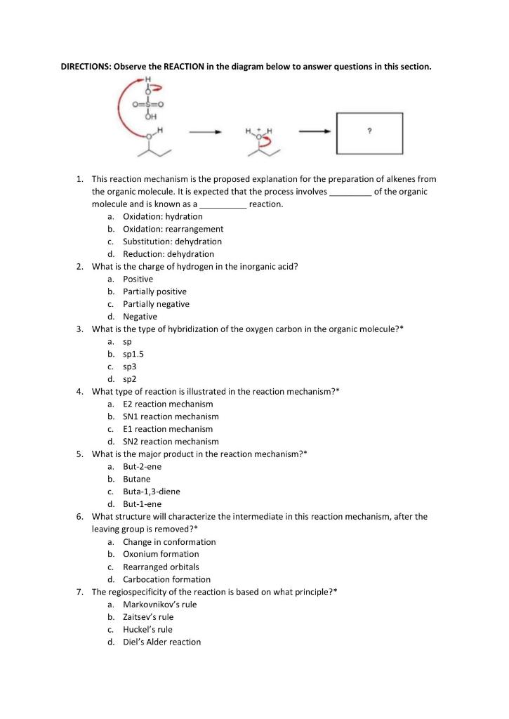 Solved DIRECTIONS: Observe the REACTION in the diagram below | Chegg.com