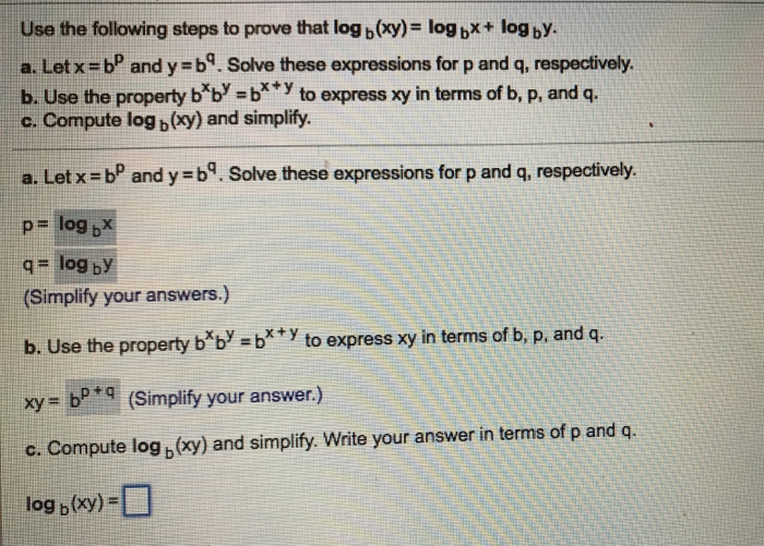 Solved Use the following steps to prove that log b(oxy)- | Chegg.com