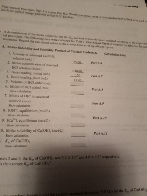 Experimental Procedure, Part A.6 versus Part B.2. | Chegg.com