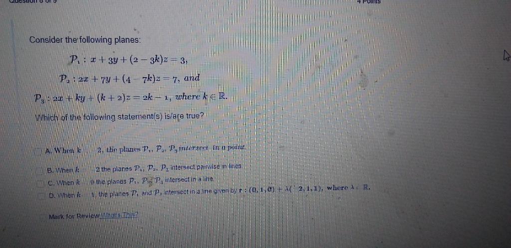 Solved Consider the following planes: P.: +3y+(2-3k)2 = 3, | Chegg.com