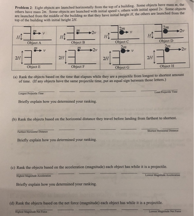 Solved Problem 2: Eight objects are launched horizontally | Chegg.com
