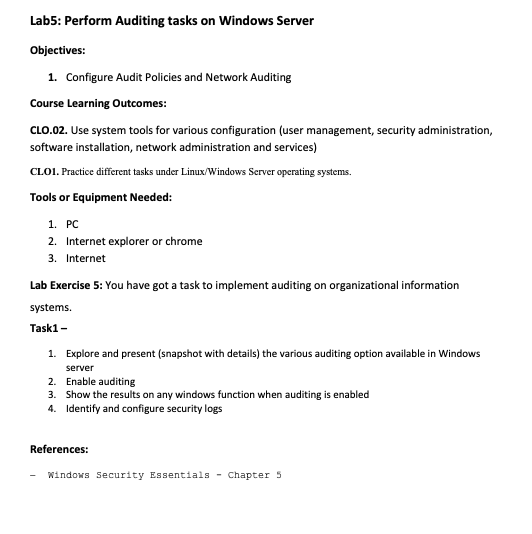 Solved Labs: Perform Auditing tasks on Windows Server | Chegg.com