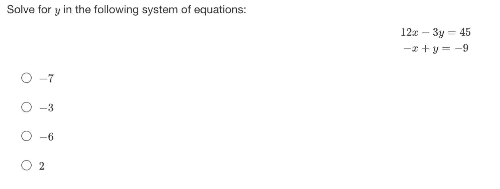 Solved Solve for y in the following system of equations: | Chegg.com