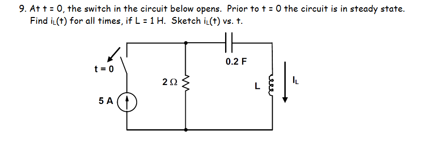 Solved 9. At t = 0, the switch in the circuit below opens. | Chegg.com