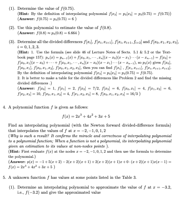 Solved 1. Use the method of Vandermonde matrix to determine | Chegg.com