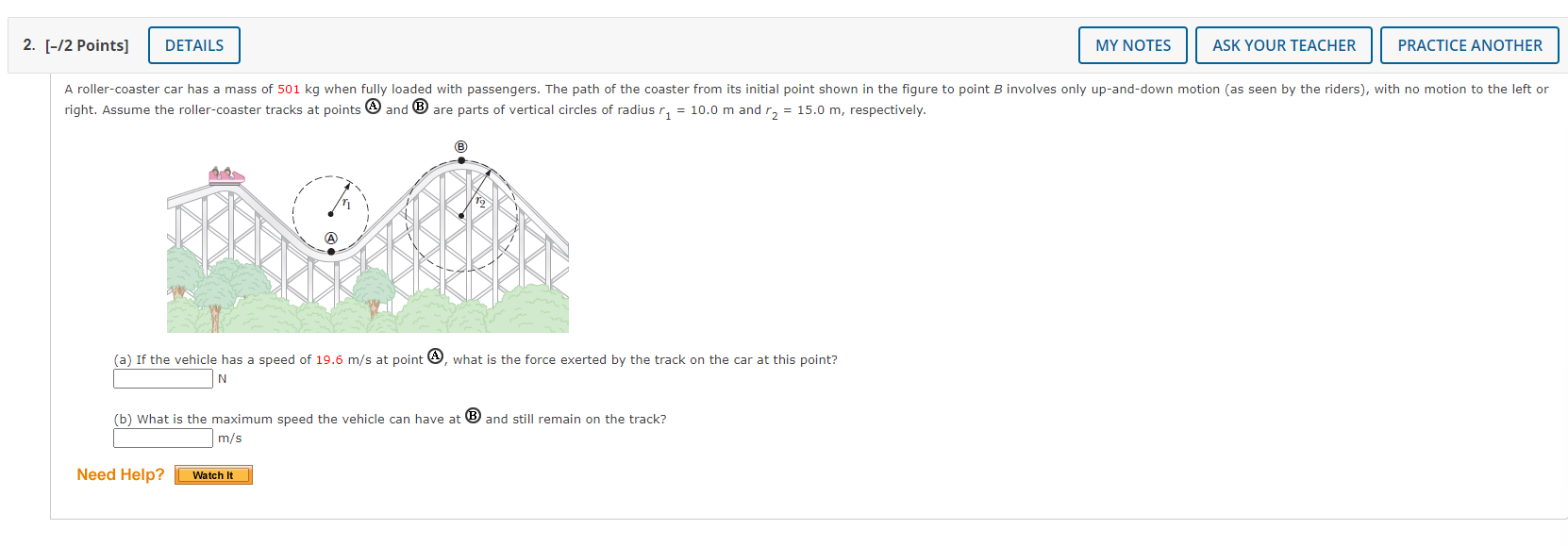 Solved right. Assume the roller-coaster tracks at points (A) | Chegg.com