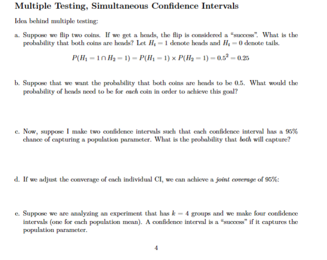 Solved Multiple Testing, Simultaneous Confidence Intervals | Chegg.com