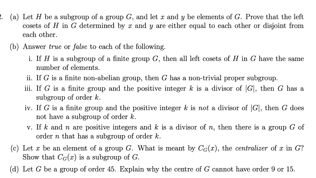 Solved (a) Let H be a subgroup of a group G, and let x and y | Chegg.com