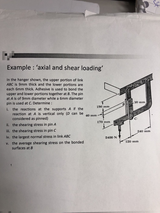 Solved Example : 'axial and shear loading In the hanger | Chegg.com