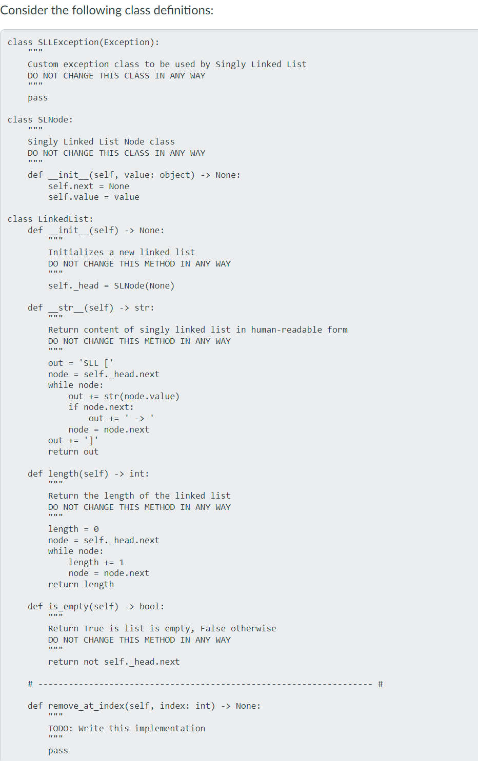 Solved Write a method remove_at_index(...) that removes the | Chegg.com