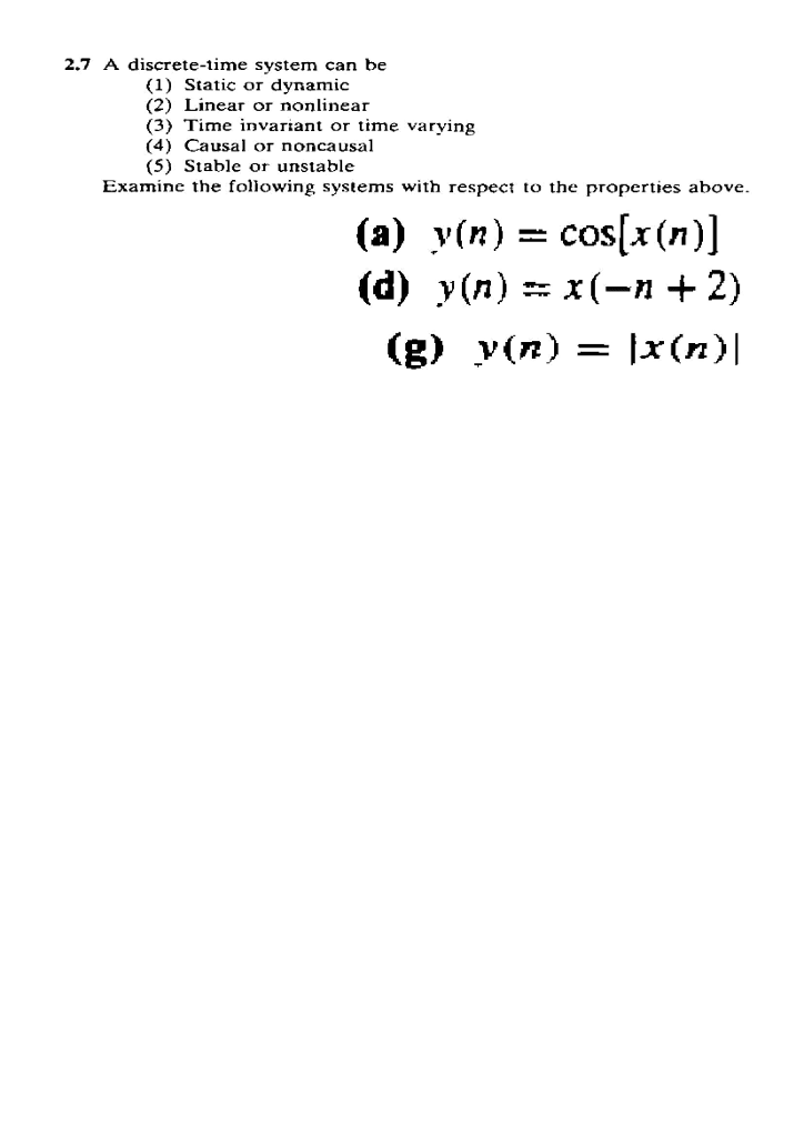 Solved 2.7 A discrete-time system can be (1) Static or | Chegg.com