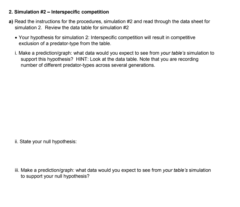 Solved Simulation #2 - Interspecific competition - | Chegg.com