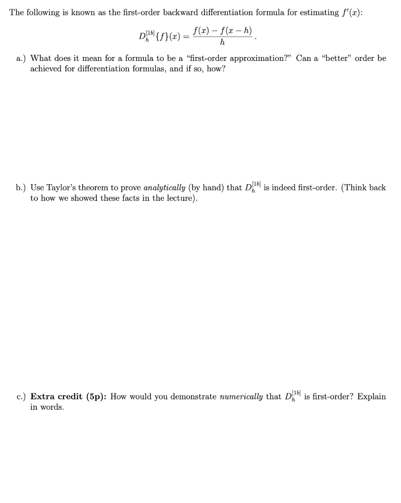 Solved The following is known as the first-order backward | Chegg.com