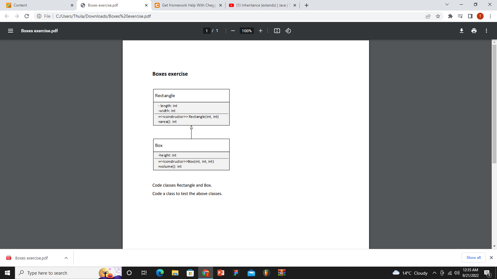 Solved Boxes exercise Rectangle - length: int -width: int | Chegg.com