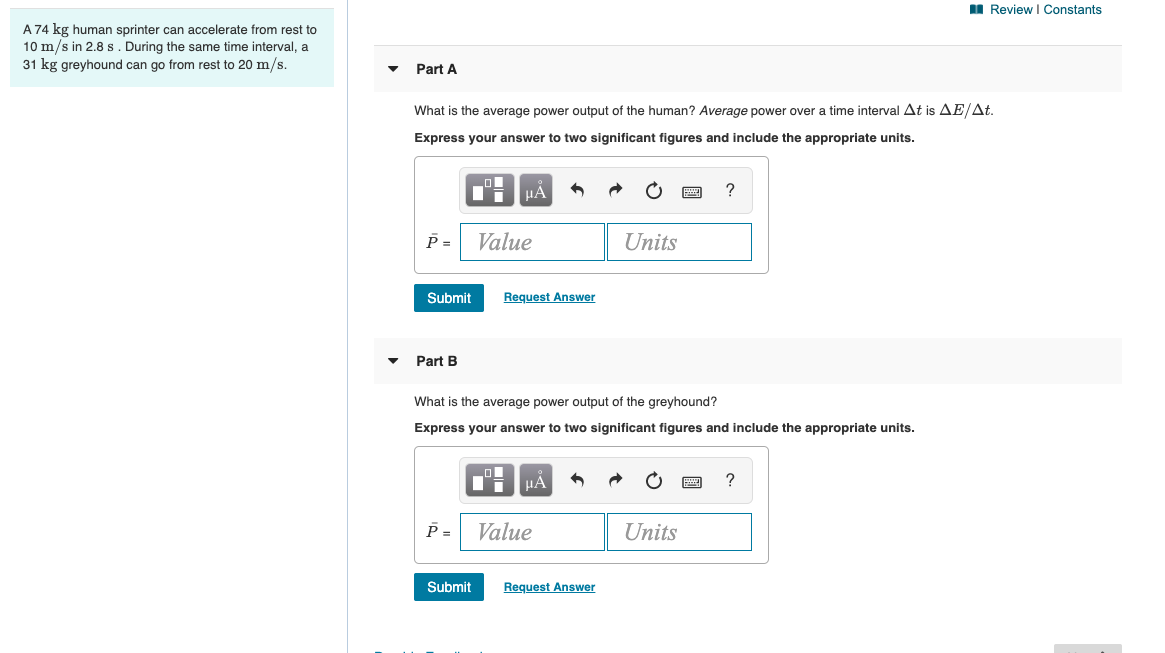 Solved Review Constants A 74 kg human sprinter can | Chegg.com