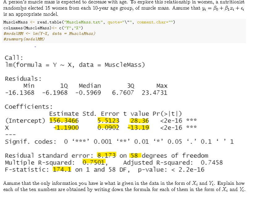 Solved A person's muscle mass is expected to decrease with | Chegg.com