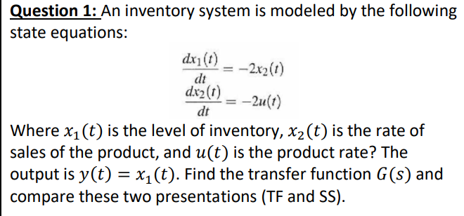 Solved Question 1: An inventory system is modeled by the | Chegg.com