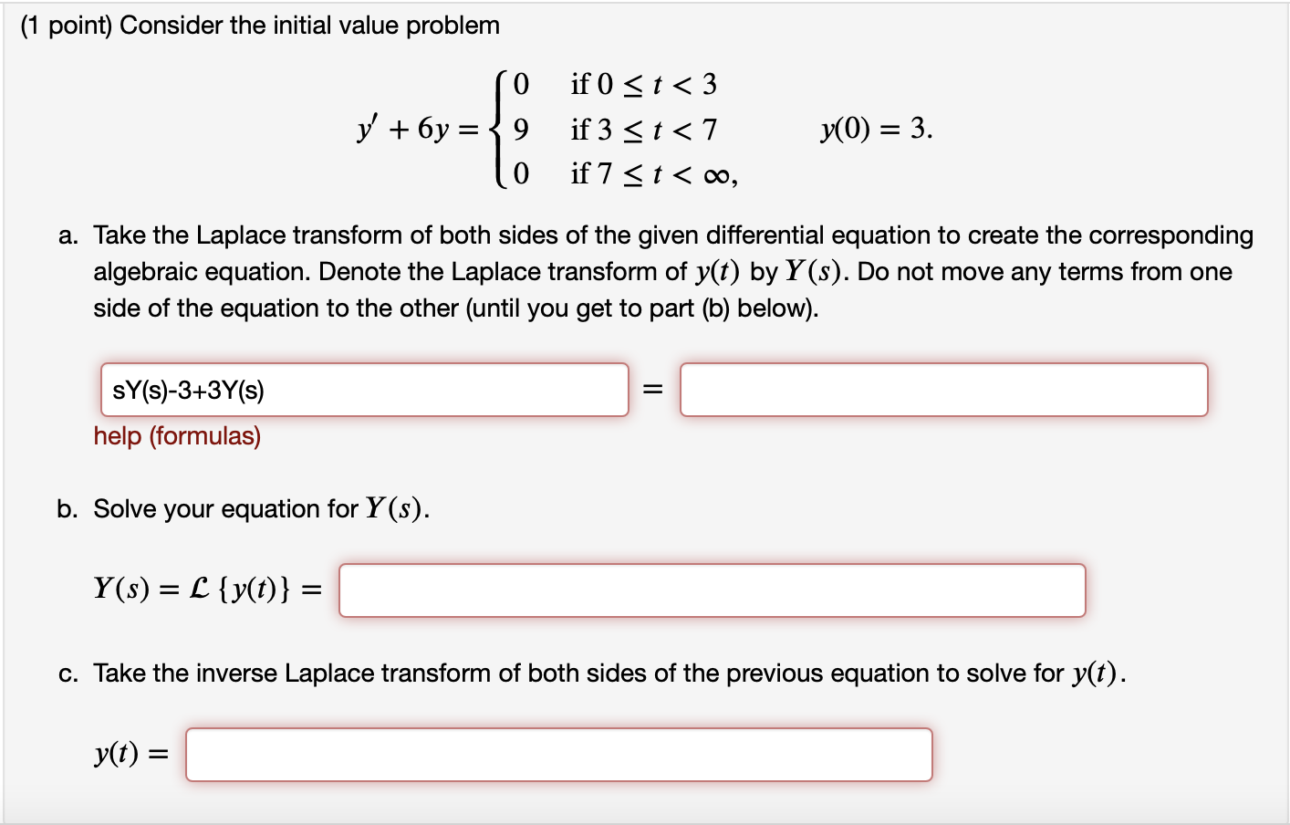 Solved (1 point) Consider the initial value problem 0 y' + | Chegg.com