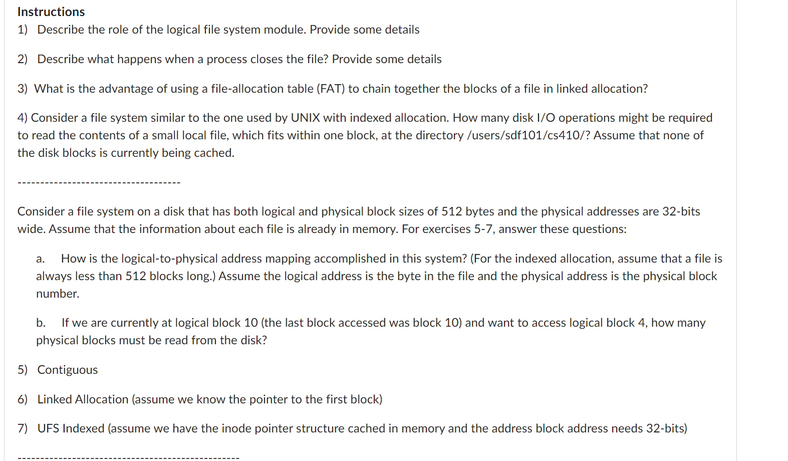 Solved Instructions 1) Describe the role of the logical file | Chegg.com