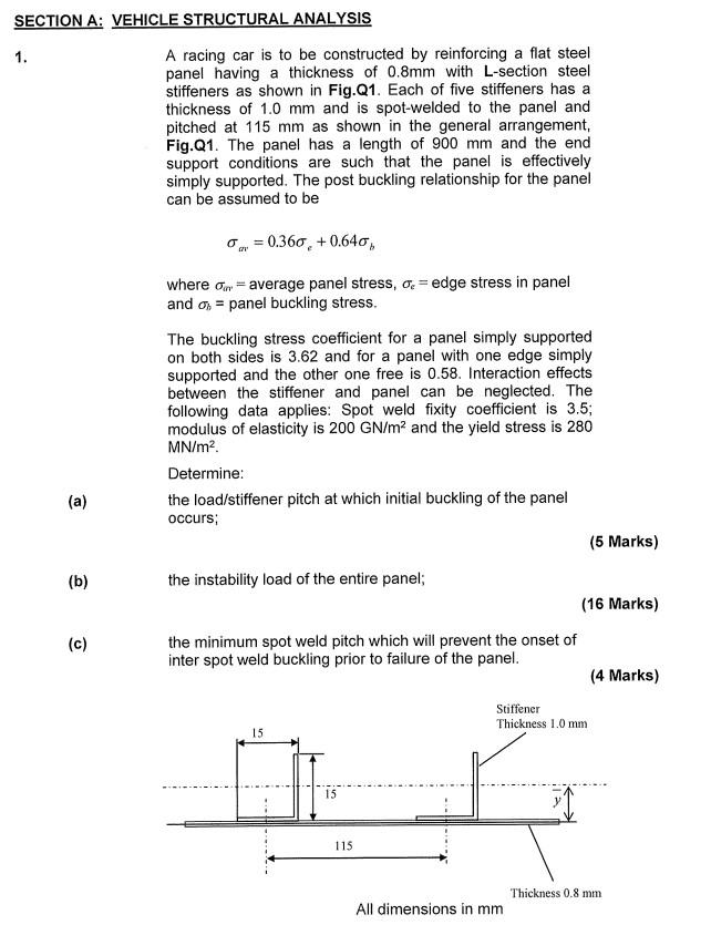 SECTION A: VEHICLE STRUCTURAL ANALYSIS 1. A racing | Chegg.com