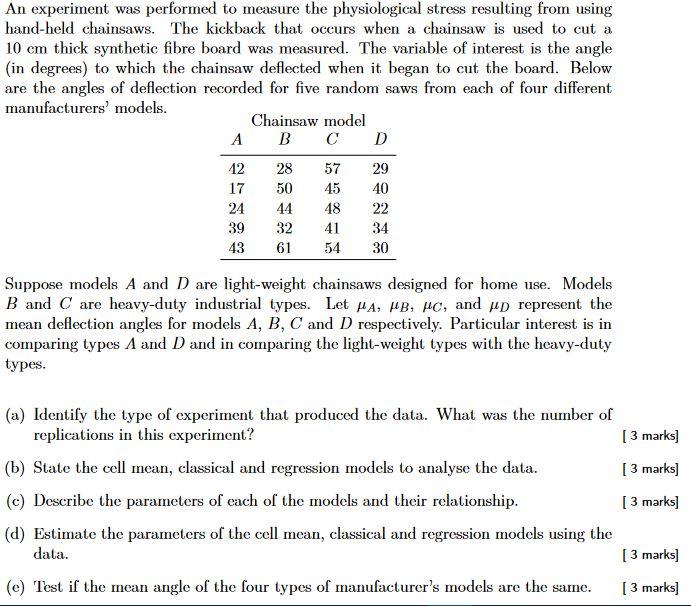 Solved An experiment was performed to measure the | Chegg.com