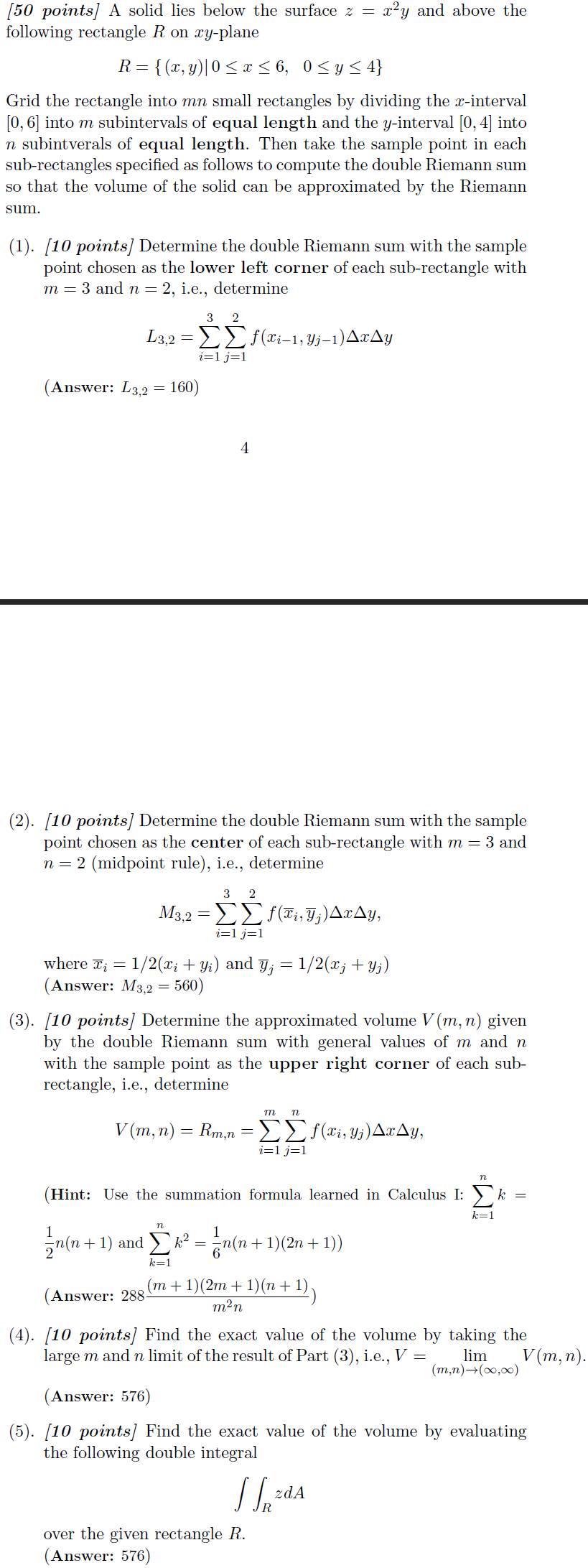 Solved [50 points] A solid lies below the surface z = xạy | Chegg.com