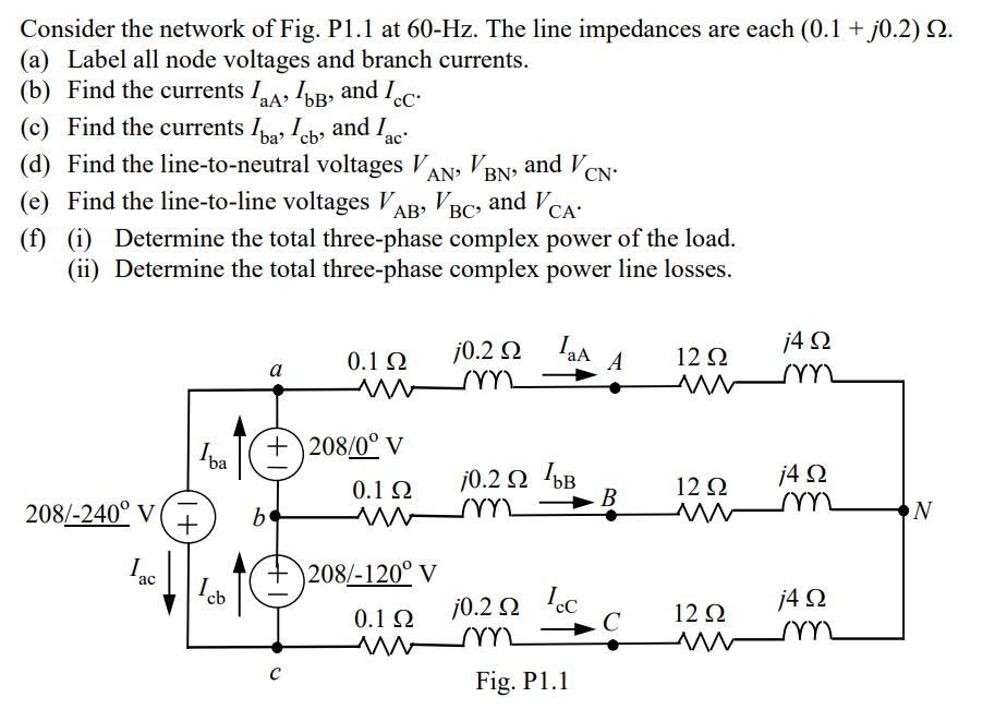 Solved Consider the network of Fig. P1.1 at 60−Hz. The line | Chegg.com