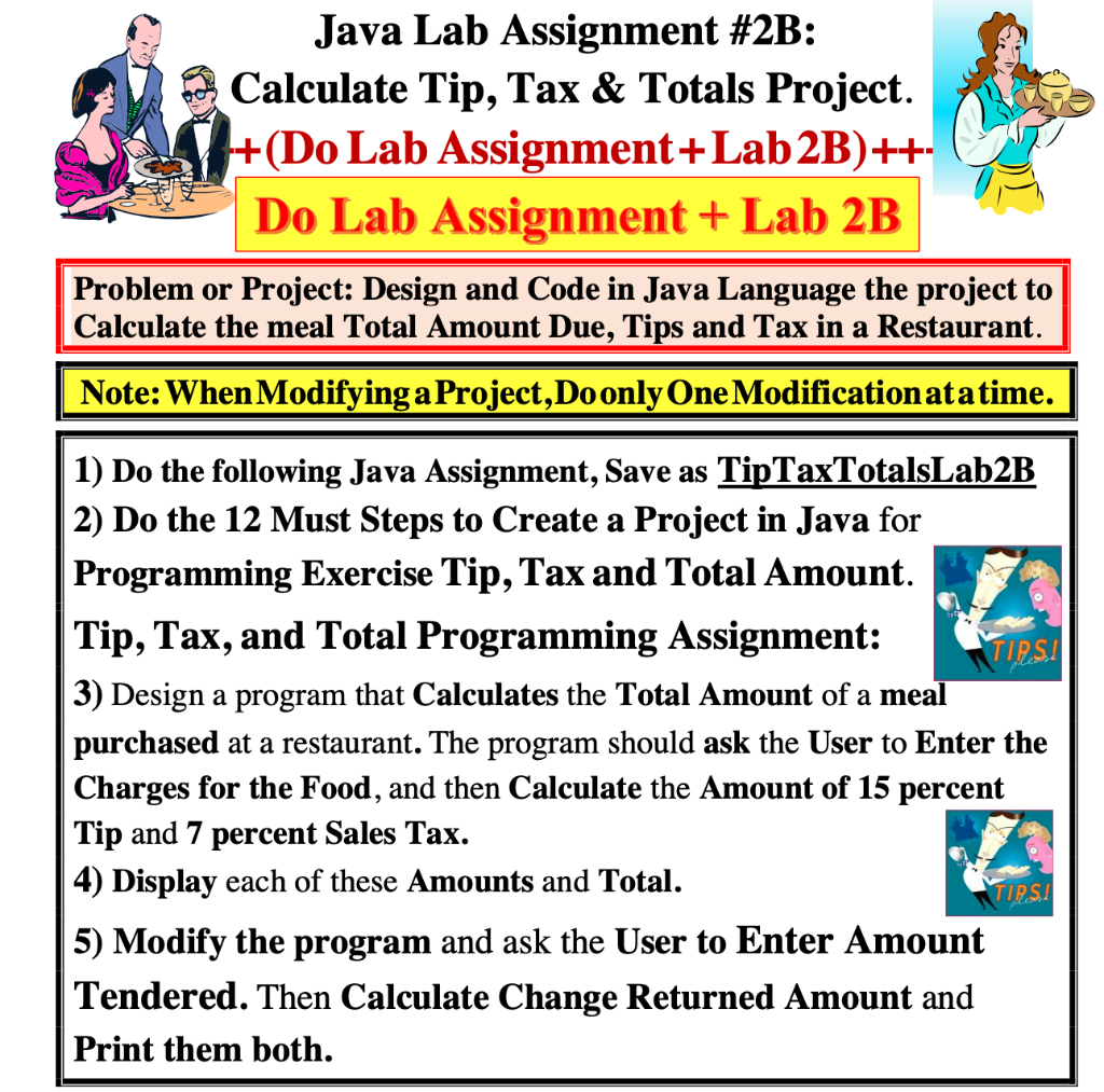 Solved Java Lab Assignment #2B: Calculate Tip, Tax & Totals | Chegg.com