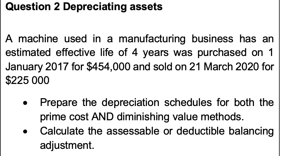 Solved Question 2 Depreciating assets A machine used in a | Chegg.com