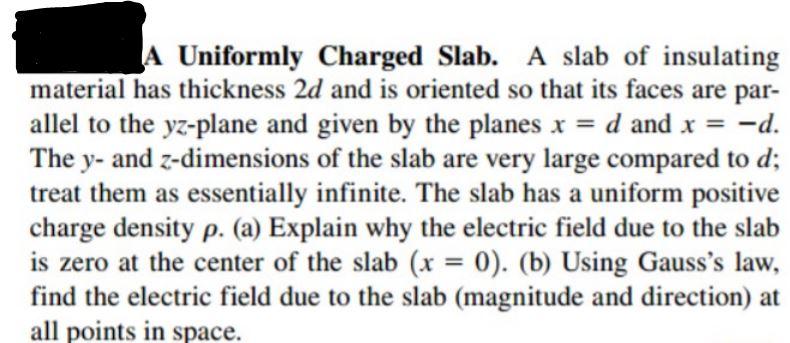 Solved A Uniformly Charged Slab. A slab of insulating | Chegg.com