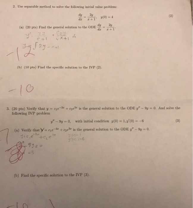 Solved 2. Use separable method to solve the following | Chegg.com