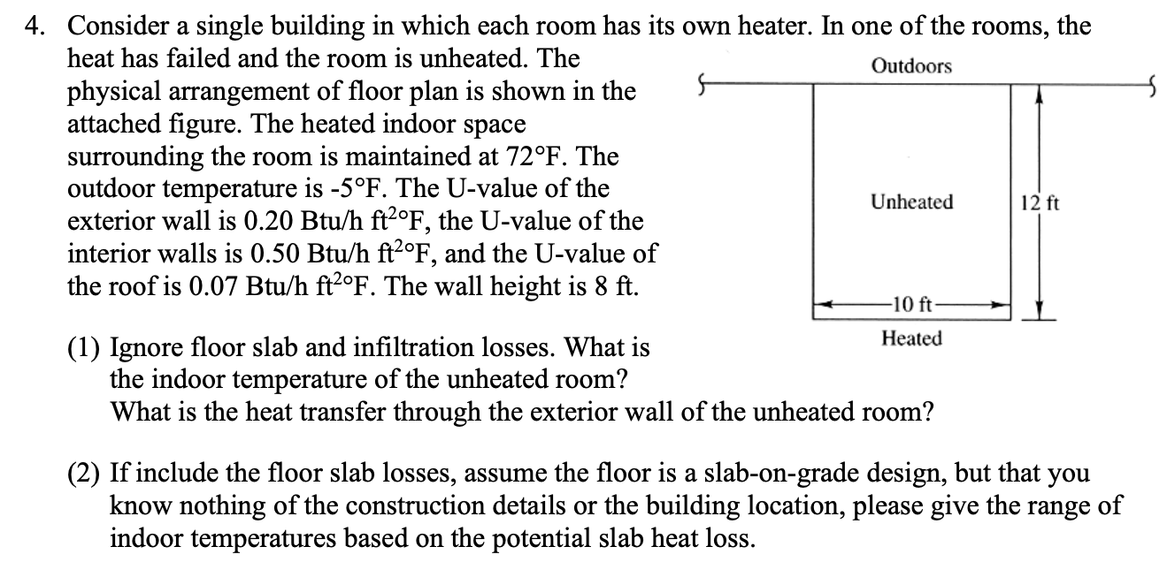 Solved Outdoors Unheated 12 ft 4. Consider a single building | Chegg.com