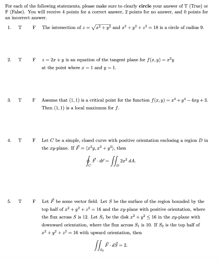 Solved For each of the following statements, please make | Chegg.com
