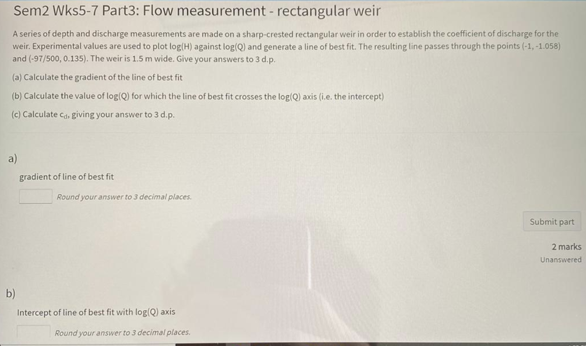 Solved Sem2 Wks5-7 Part3: Flow measurement - rectangular | Chegg.com