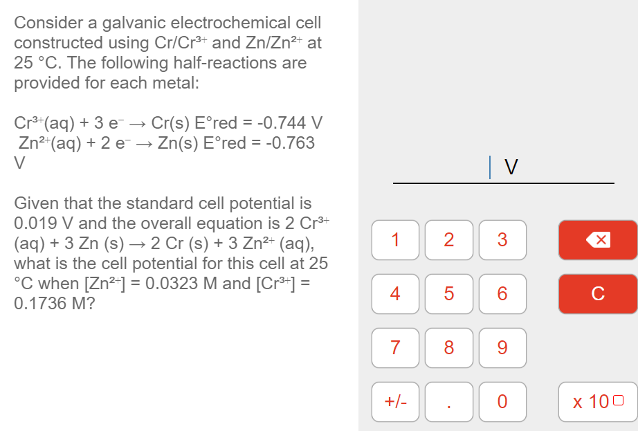 Solved Consider a galvanic electrochemical cell constructed | Chegg.com