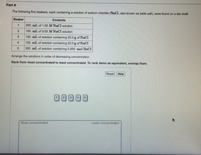 Solved Part A The following five beakers, each containing a | Chegg.com