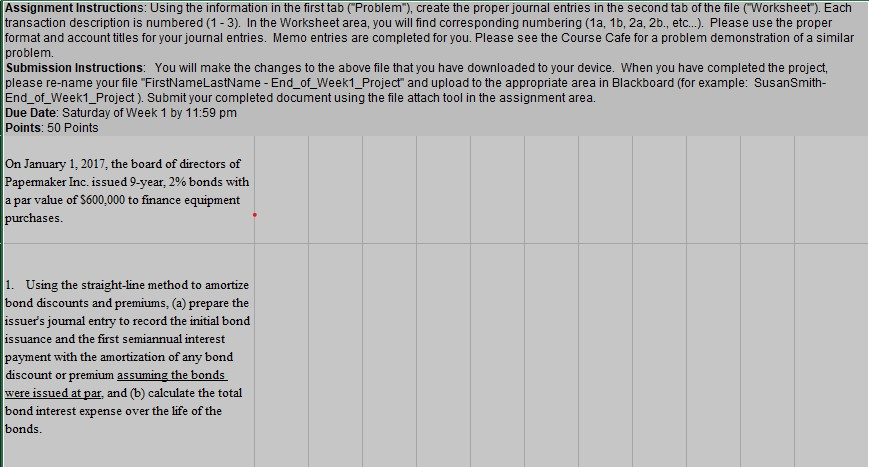 Solved Assignment Instructions: Using the information in the | Chegg.com