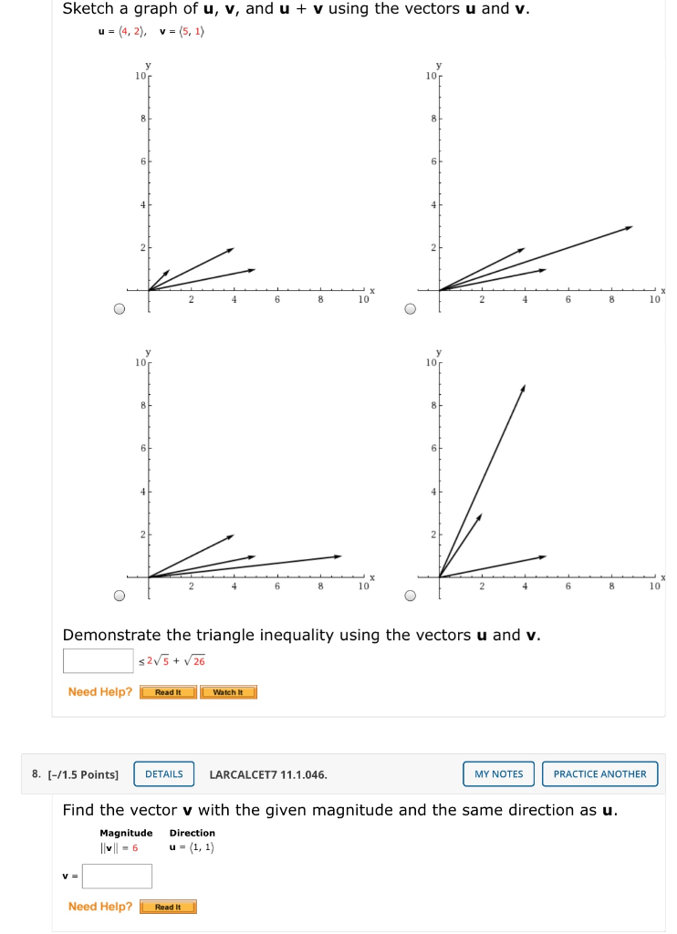 Solved Sketch a graph of u, v, and u + v using the vectors u | Chegg.com