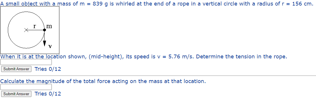 Solved A small object with a mass of m=839 g is whirled at | Chegg.com