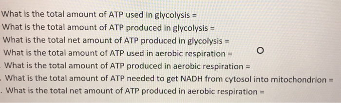 Solved What is the total amount of ATP used in glycolysis | Chegg.com